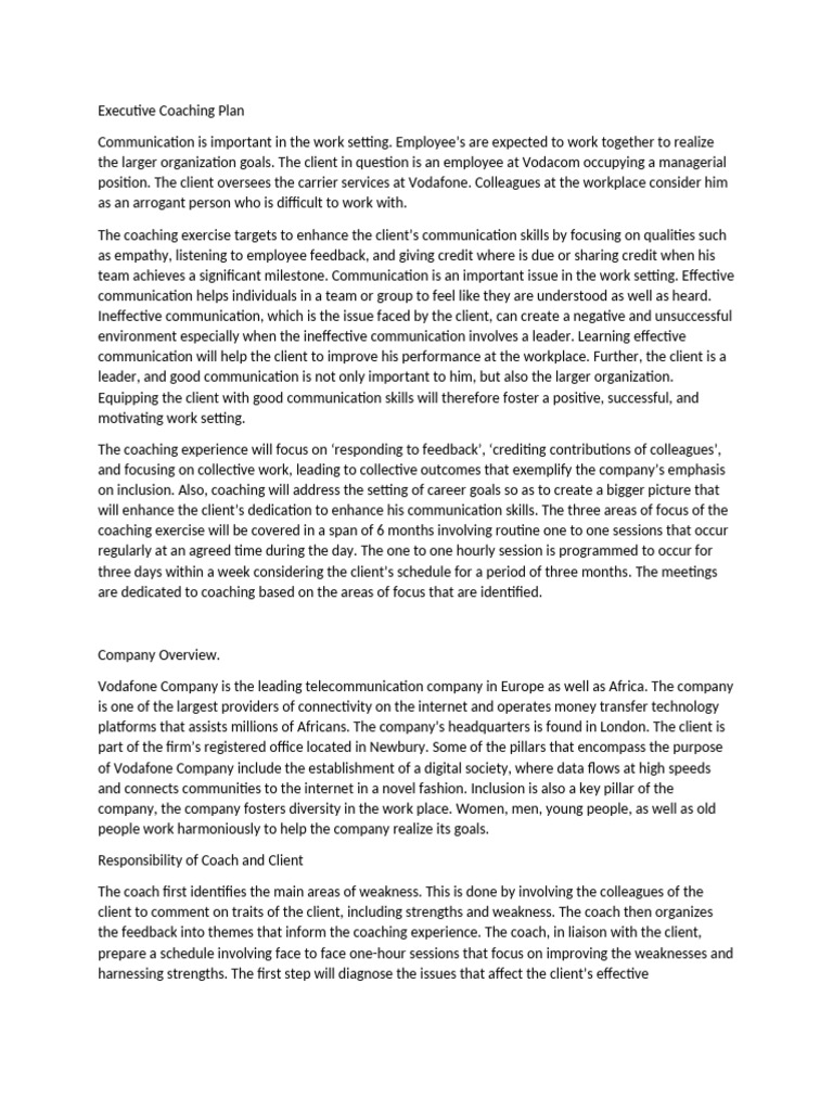 Executive Coaching Plan | PDF | Communication | Social Psychology