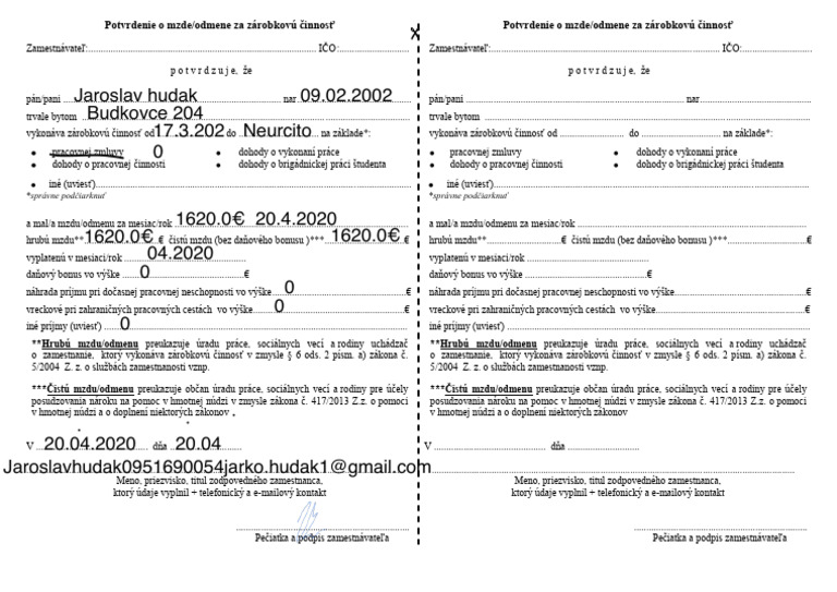 Kópia Súboru Potvrdenie - o - Mzde - Prijme | PDF