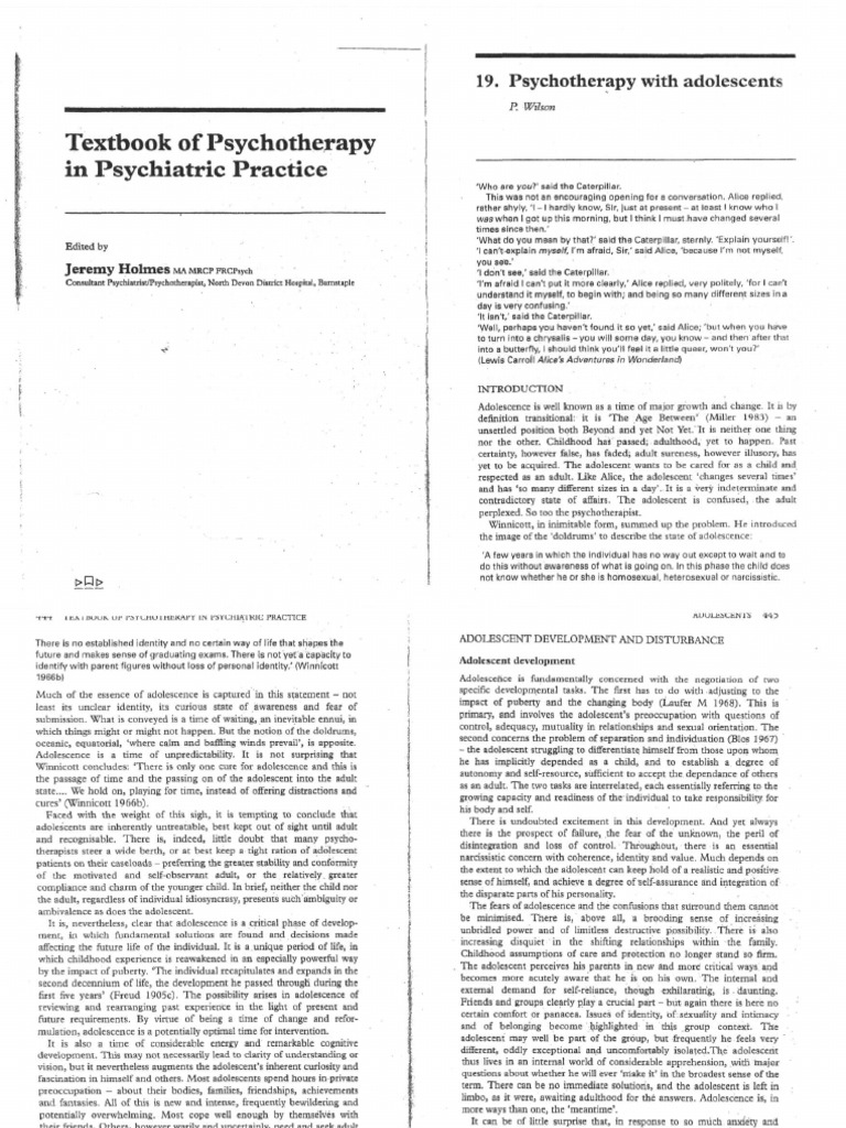 Wilson P. Textbook of Psychotherapy in Psychiatric Practise. Ch. 19 Psychotherapy With ...