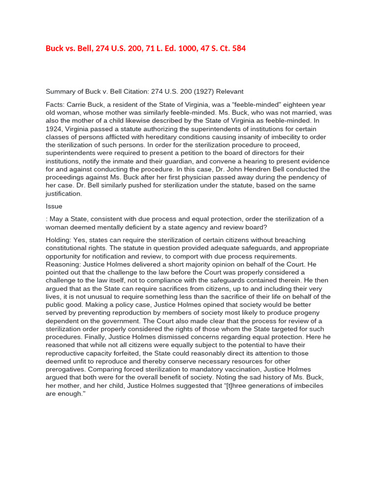 Buck-vs.-Bell-274-U.S.-200-71-L.-Ed.-1000-47-S.-Ct.-584 | PDF | Justice ...