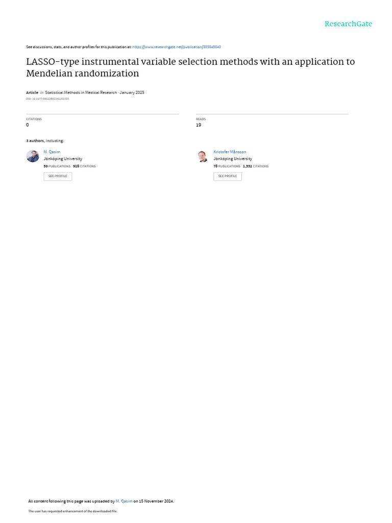 Qasim Et Al 2024 Lasso Type Instrumental Variable Selection Methods With An Application To ...