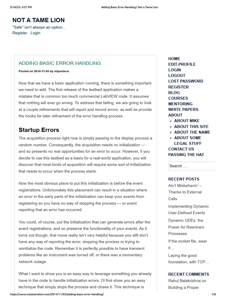 Adding Basic Error Handling Not A Tame Lion Pdf Control Flow Computing