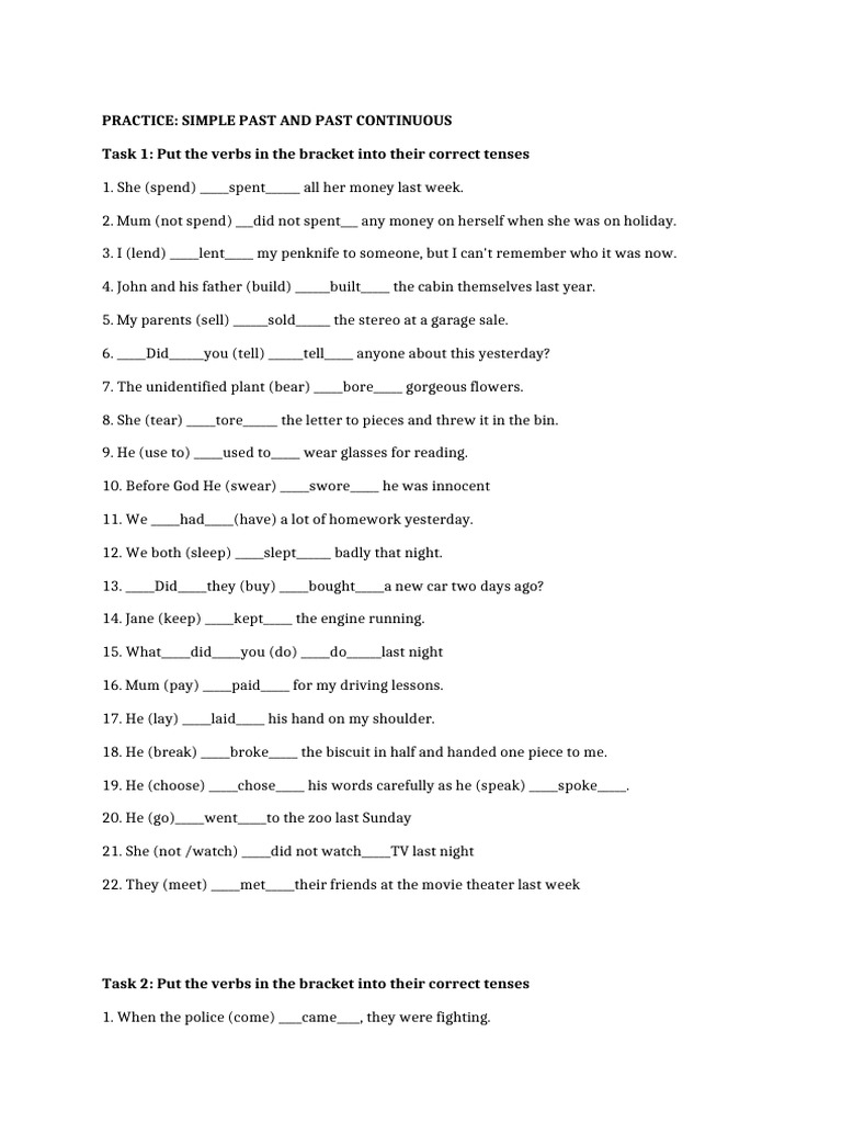 Practice - Simple Past and Past Continuous | PDF