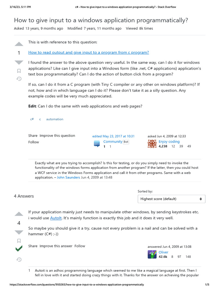 c# - How to give input to a windows application programmatically_ - Stack Overflow | PDF | C ...