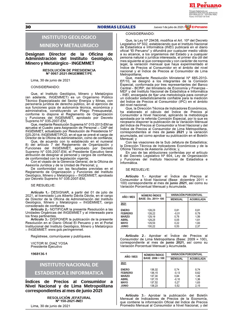 IPC Junio 2021 | PDF | Perú | Índice de precios al consumidor