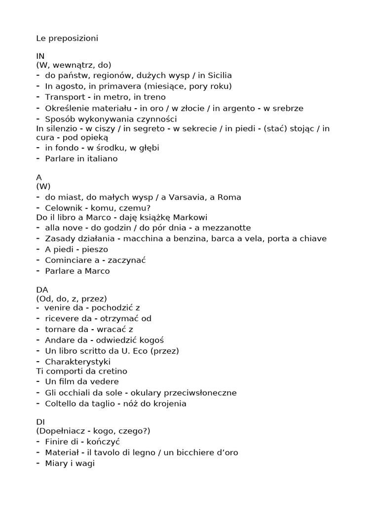 Le Preposizioni | PDF