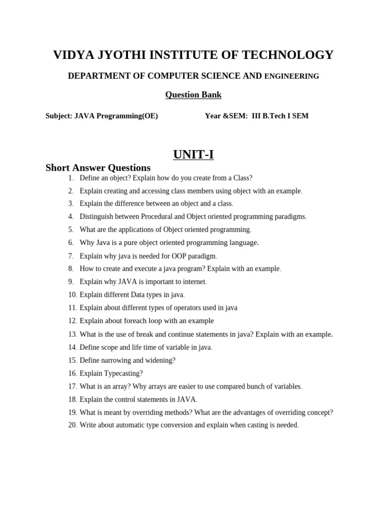JP (OE) Question Bank | PDF | Method (Computer Programming) | Inheritance (Object Oriented ...