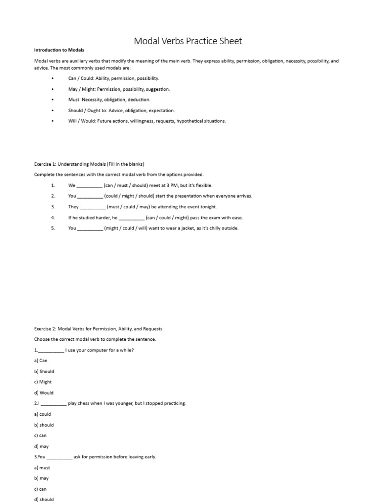 Modal Verbs Practice Sheet_rotated | PDF | Linguistic Morphology | Grammar