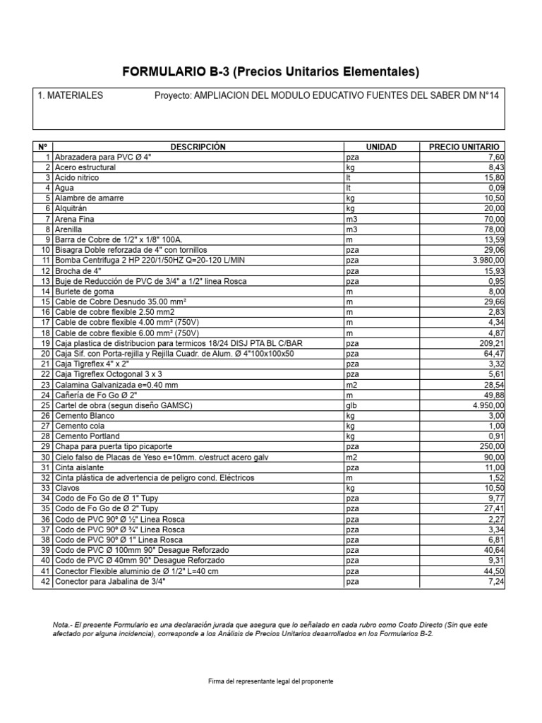 Form B3 Materiales | PDF | Materiales | Materiales de construcción