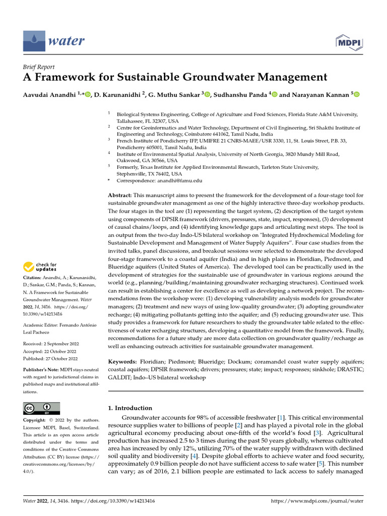 A Framework For Sustainable Groundwater Management 2022 MDPI | PDF ...