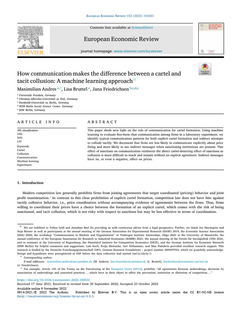 Communication in Cartels vs. Tacit Collusion | PDF | Cartel