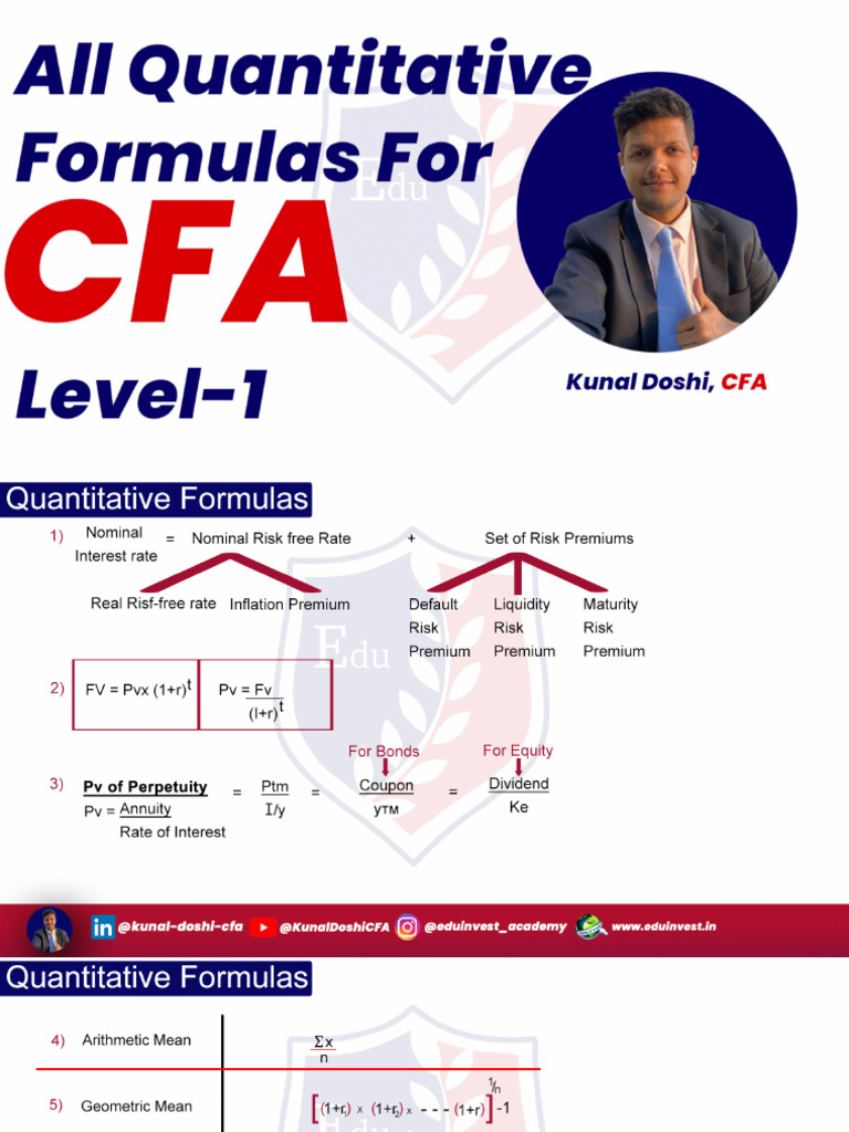 All Quantitative Formula For CFA Leve l1 by Kunal Doshi 16971060 | PDF