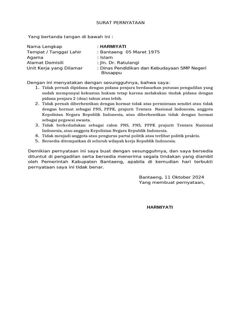 SURAT PERNYATAAN 5 Point | PDF