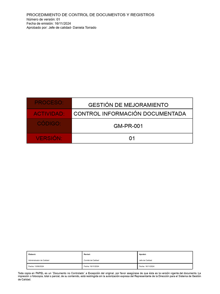 Procedimiento control de documentos y registros (1) | PDF | Calidad ...