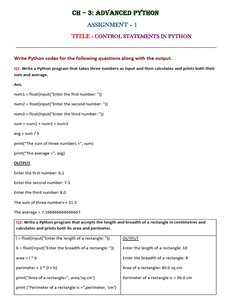 Ch-3- Advance Python (Answer) | PDF | Length | Area