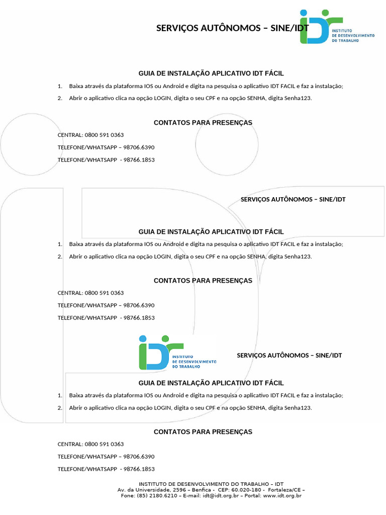 Instalação do App IDT Fácil: Guia Rápido | PDF