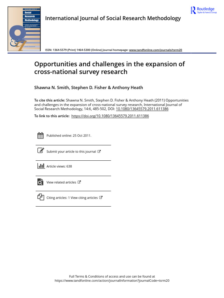 Smith, Fisher & Heath, 2011 | PDF | Survey Methodology | Sampling (Statistics)
