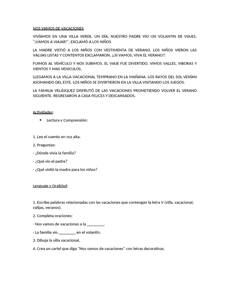 NOS VAMOS DE VACACIONES CLASE JUEVES 14-05-24 | PDF