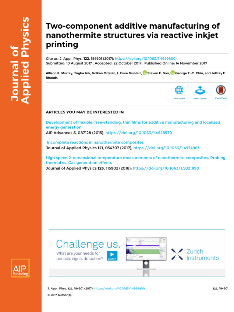 Two-component additive manufacturing of nanothermite structures via ...
