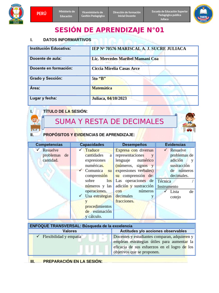 Sesión de Aprendizaje - Matematica | PDF | Maestros | Aprendizaje