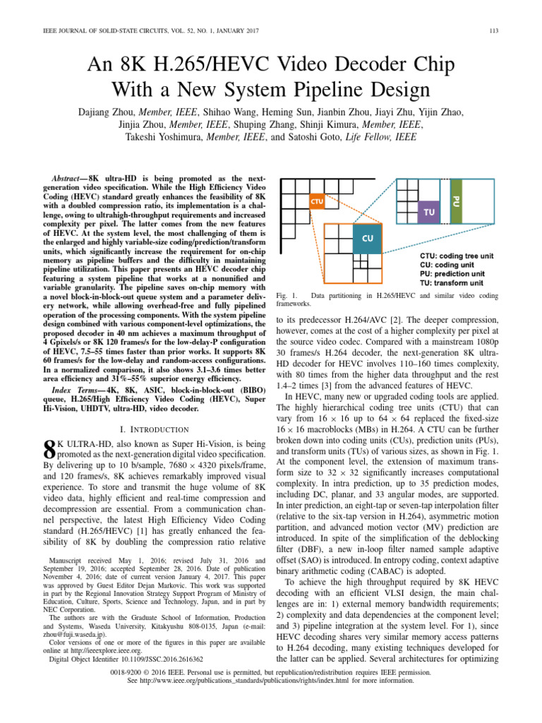 An 8K H.265:HEVC Video Decoder Chip With a New System Pipeline Design | PDF | Dynamic Random ...