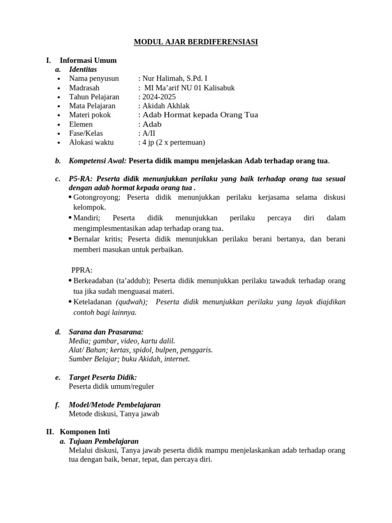 Modul Ajar Akidah Akhlak Kelas II | PDF