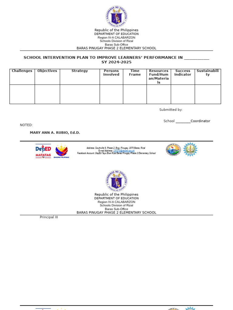 School Intervention Plan 2024-2025 | PDF
