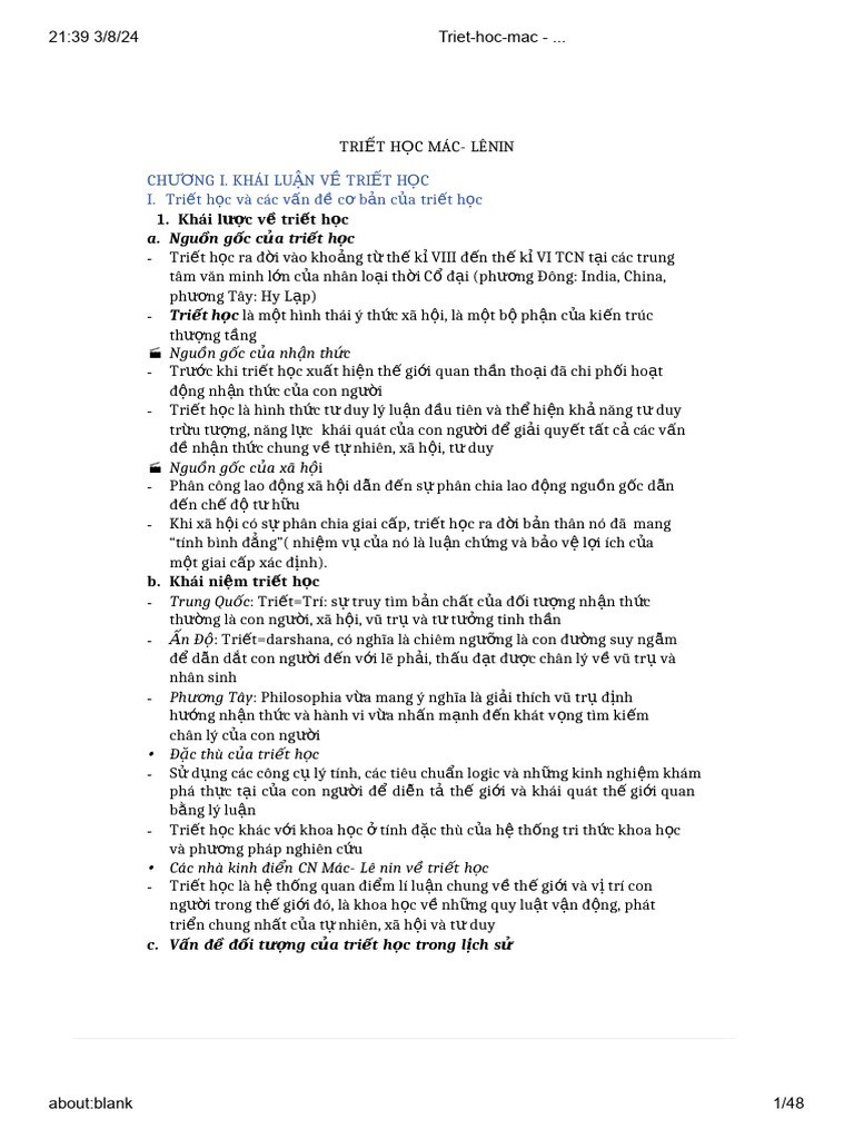 Tom Tat Ly Thuyet Triet Hoc Mac Lenin Hoc Vien Ngoai Giao Viet Nam 110327 | PDF