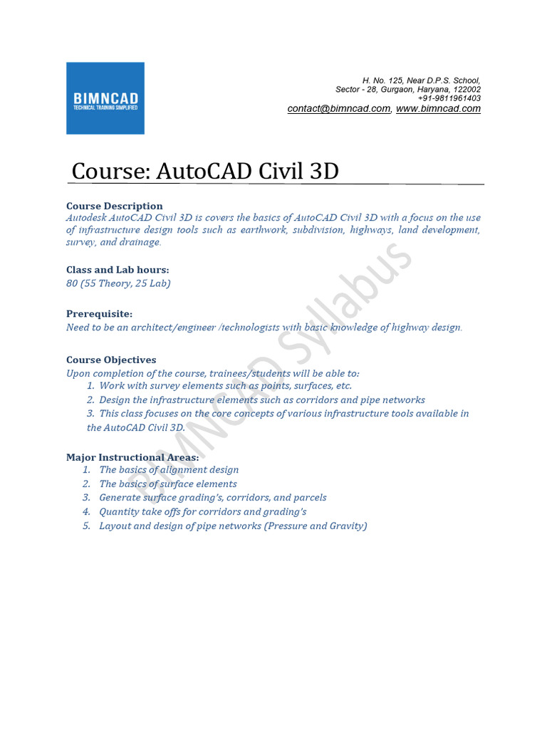 BIMNCAD Syllabus AutoCAD Civil-3D-1 | PDF | Editing | Auto Cad