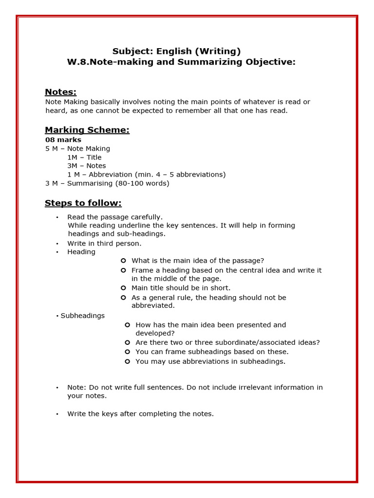 W.8.Note Making & Summarizing | PDF | Grammar | Language Families