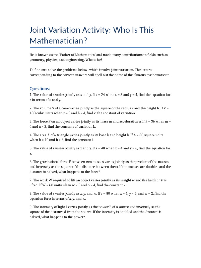 Joint_Variation_Activity_Archimedes | PDF