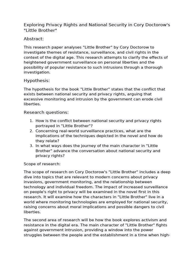 Exploring Privacy Rights and National Security in Cory Doctorow | PDF ...