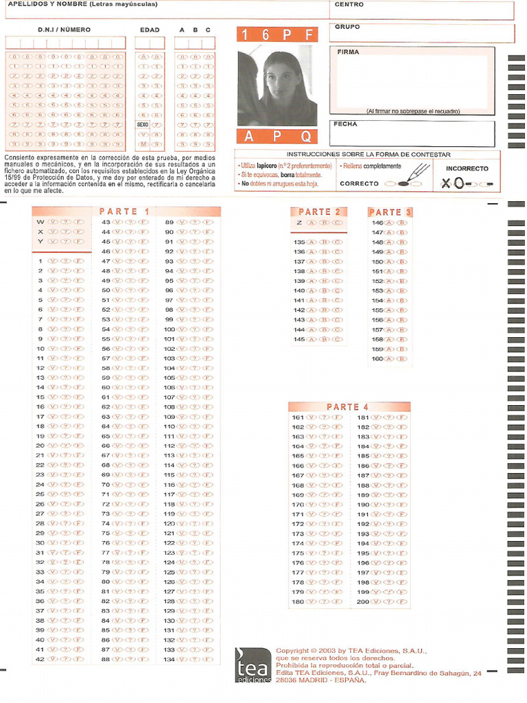 16pf Apq Hoja de Respuestas Compress | PDF