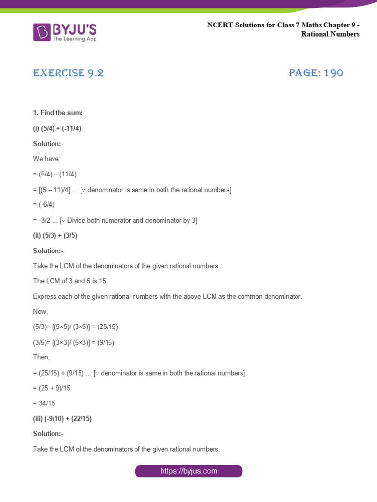 NCERT Solutions For Class 7 Maths 8may Chapter 9 Rational Numbers ...