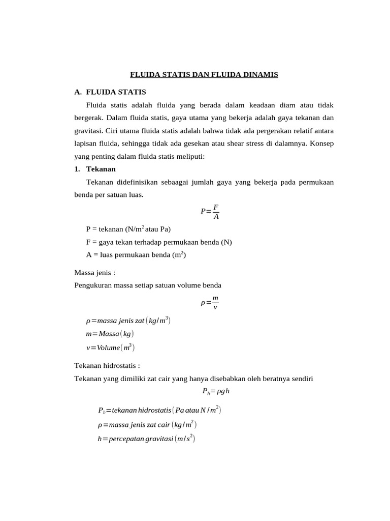 Konsep dan Aplikasi Fluida Statis dan Dinamis | PDF