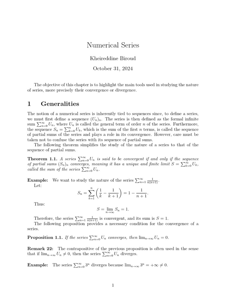 numerical series_414f3a190230d209b1d4b3456a0dd1e2 | PDF | Series (Mathematics) | Sequence
