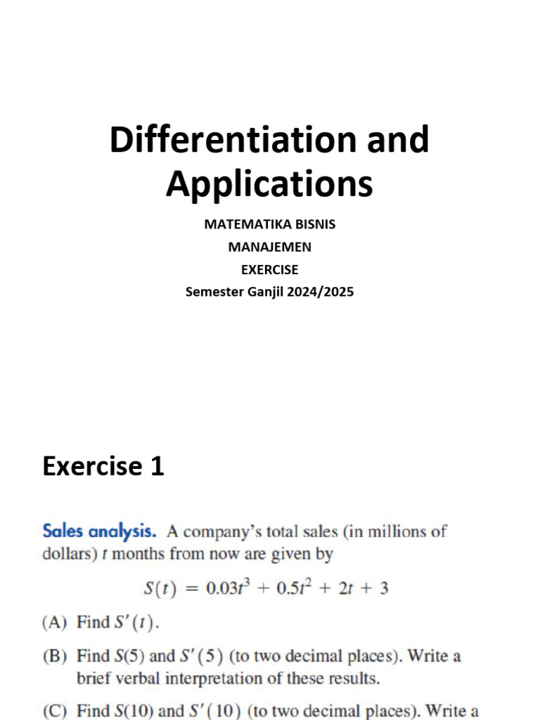 11 - Differentiation and Applications - Exercise | PDF
