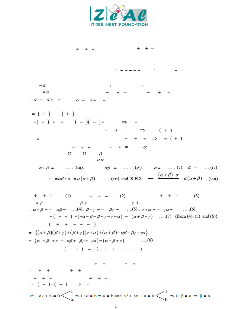 Corrected Quadratic Equations Lecturewise - 7 - 10 Practice Sheet_Solutions | PDF | Equations ...