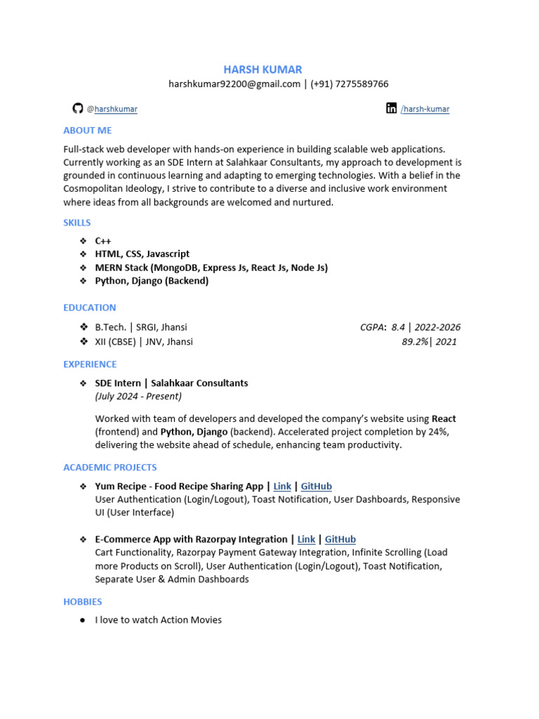 Full-Stack Web Developer Resume | PDF