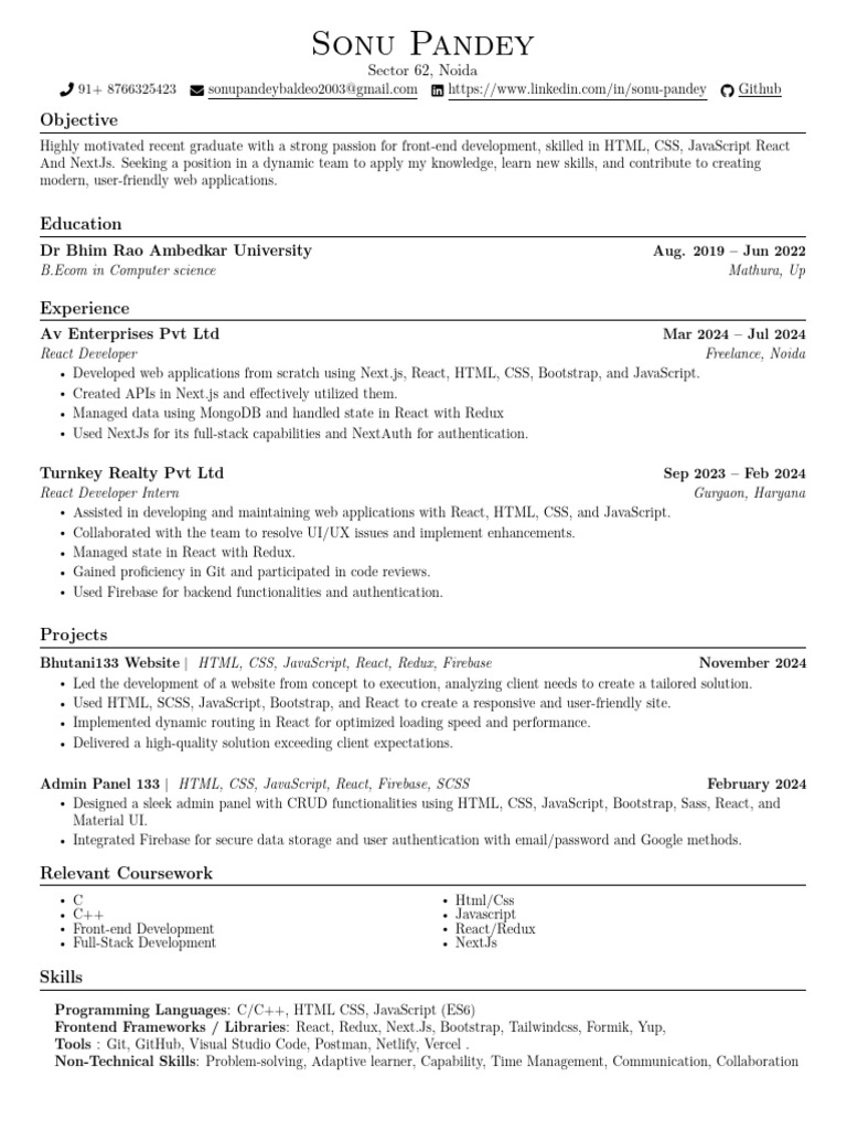 Sonu-Resume | PDF | Java Script | Bootstrap (Front End Framework)