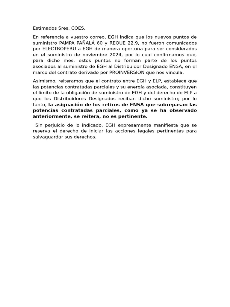 Draft Correo Al COES | PDF