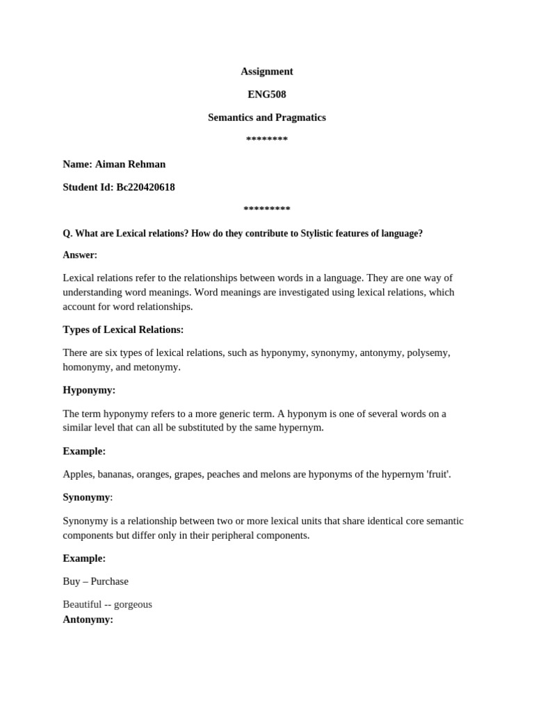Eng508 Assignment Solution | PDF | Lexical Semantics | Lexicon