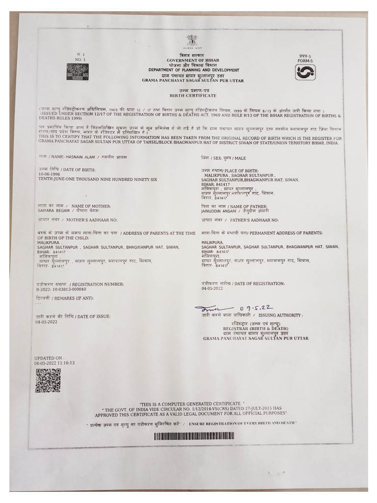 Birth Certi.Hasnain | PDF