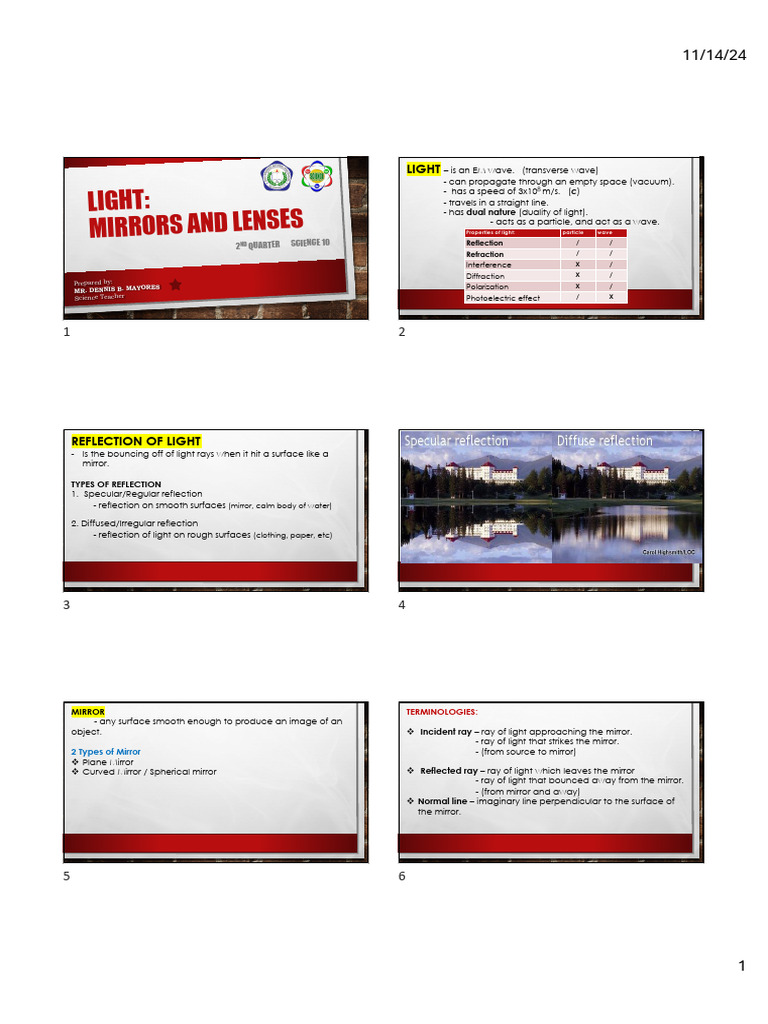 LIGHT- Mirrors and Lenses handout | PDF | Reflection (Physics) | Mirror