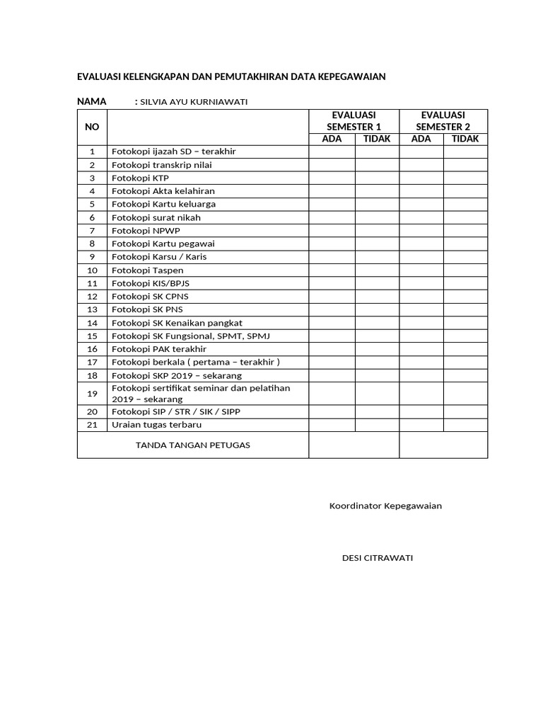 Evaluasi Kelengkapan Dan Pemutakhiran Data Kepegawaian | PDF