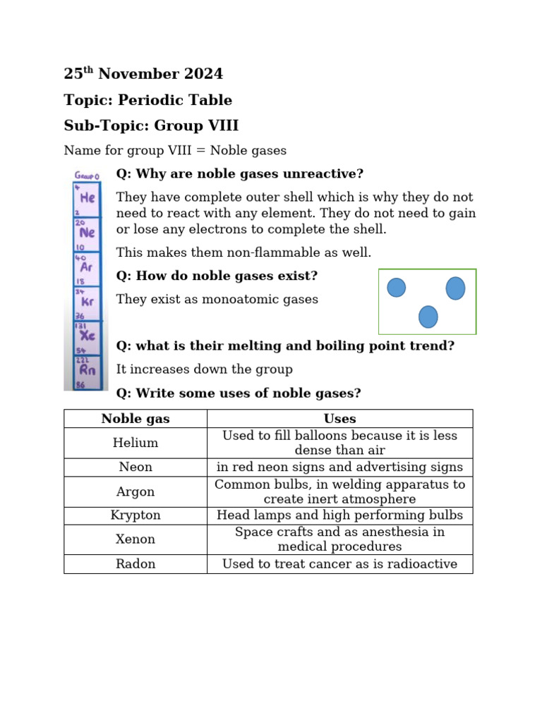 Noble Gases: Properties and Uses | PDF