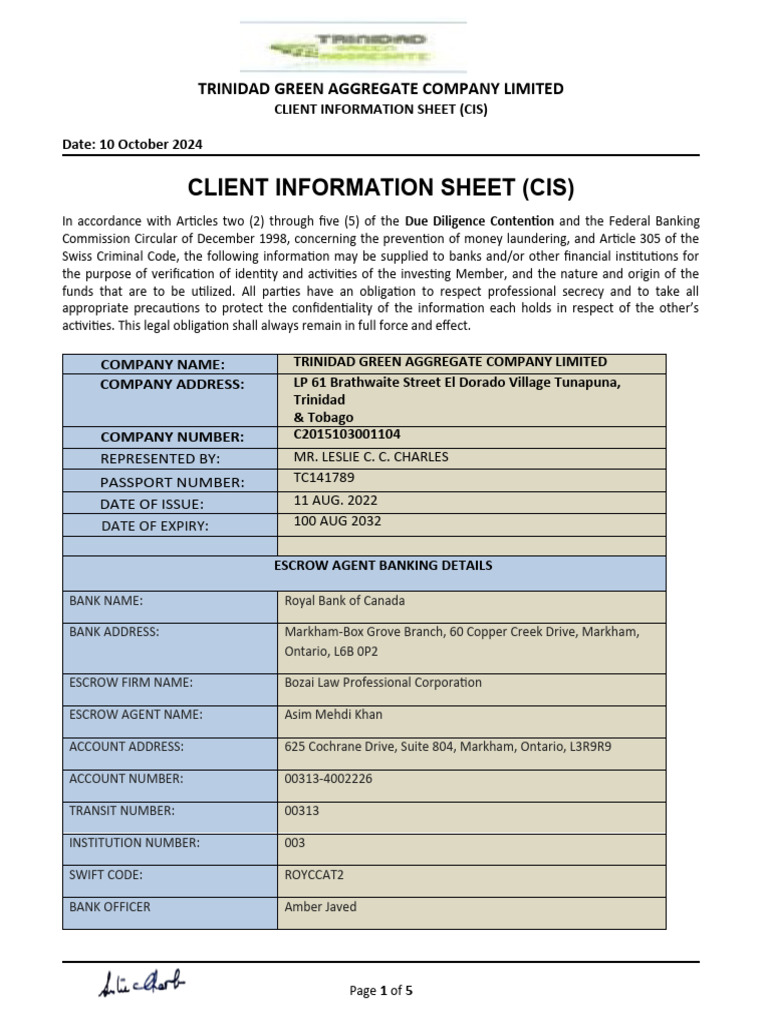 Cis Trinidad Green Aggregate Company Limited | PDF | Payments | Banking