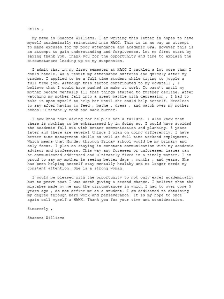 Reinstatement Request for HACC Student | PDF