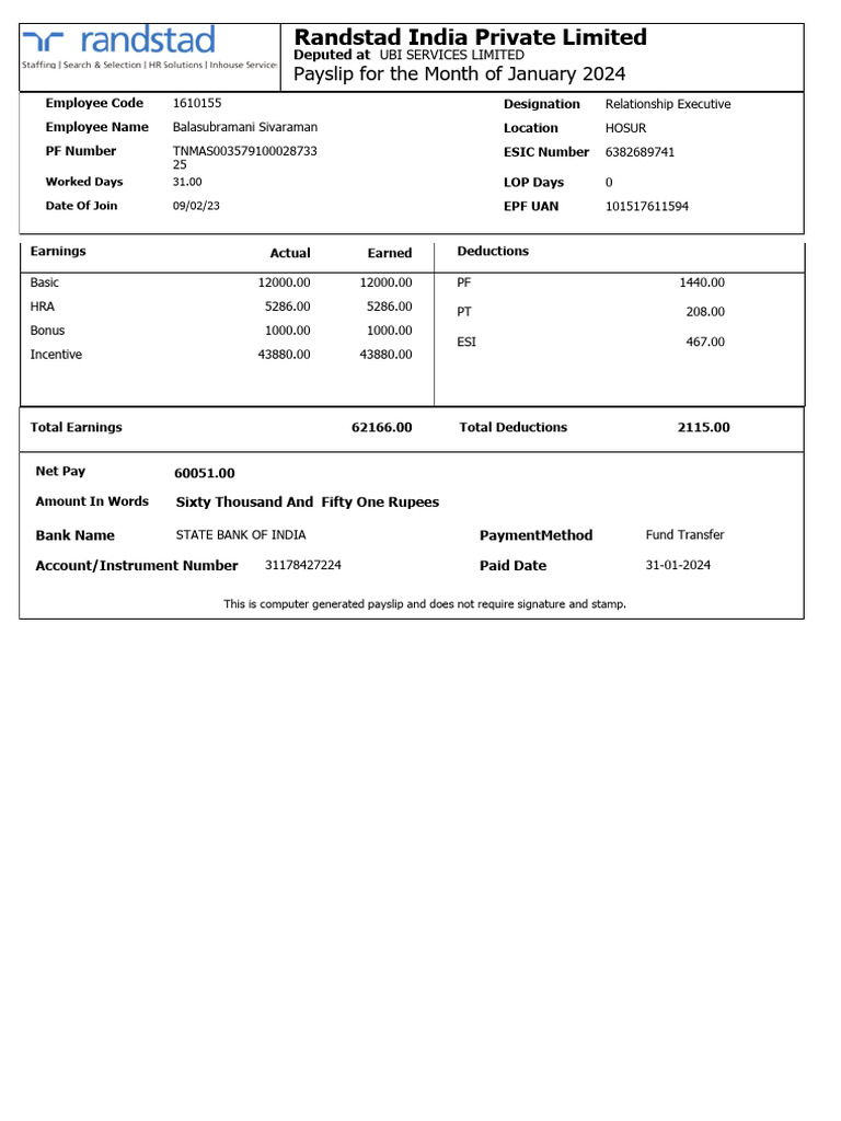 Payslip January 2024 | PDF