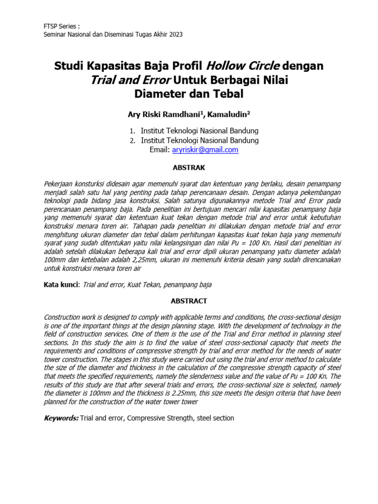 Studi Kapasitas Baja Profil Hollow Circle Dengan Trial and Error Untuk Berbagai Nilai Diameter ...